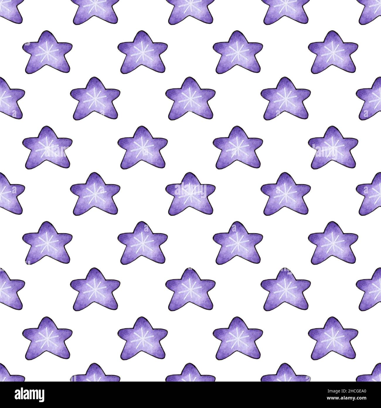 Watercolor illustration of a pattern of lilac celestial bodies ...