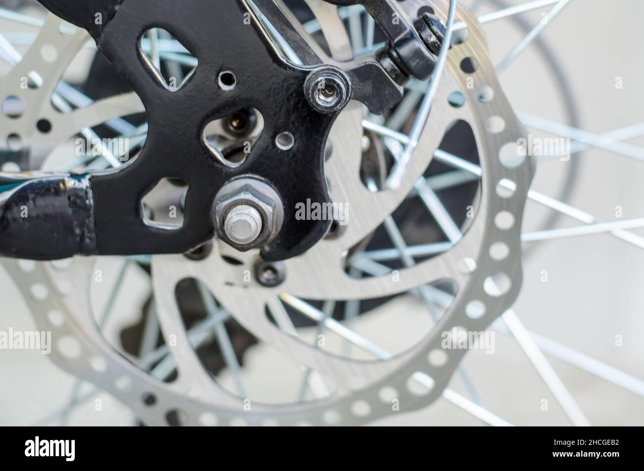 Rear disc brake system close-up on a bicycle Stock Photo - Alamy