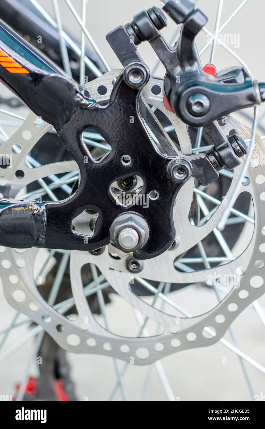 Rear disc brake system close-up on a bicycle Stock Photo - Alamy