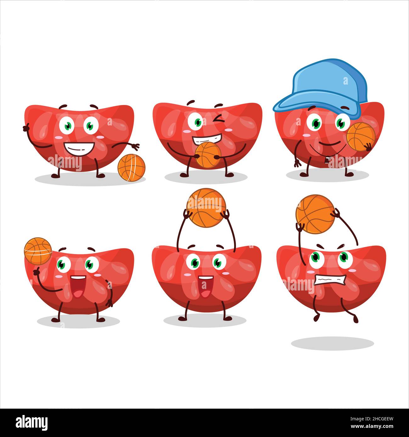 Talented red orange gummy candy cartoon character as a basketball ...