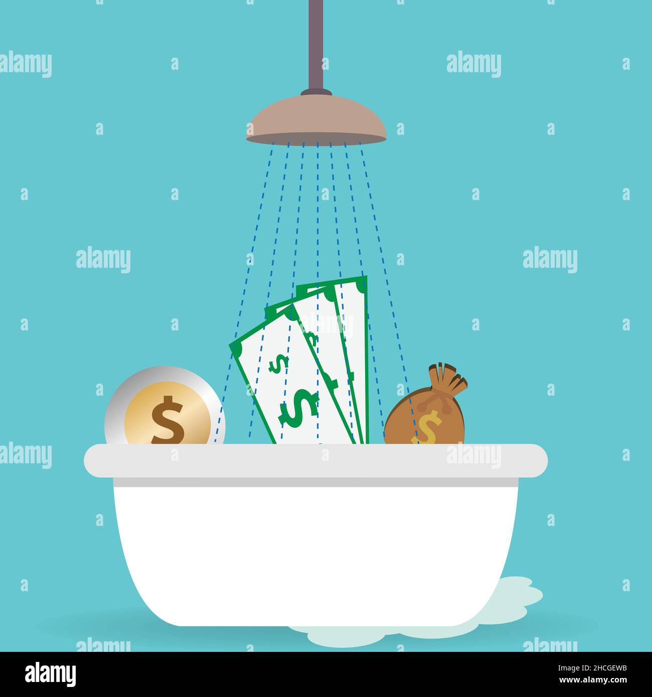 Dollar coin and baknote in bath tube, money laundering concept Stock ...