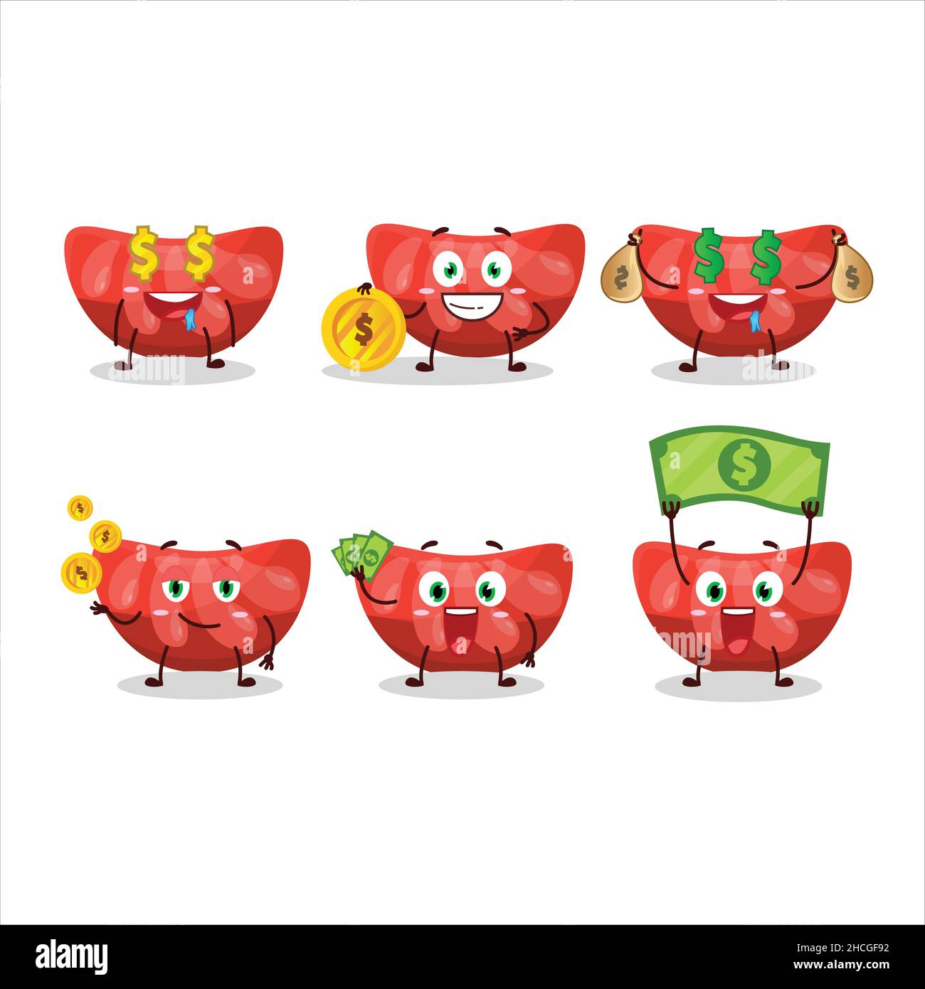 red orange gummy candy cartoon character with cute emoticon bring money ...