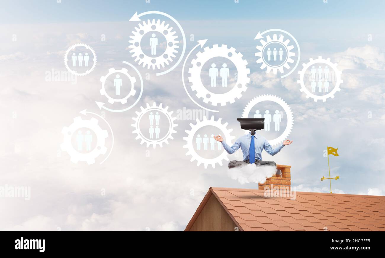 Concept of security and privacy protection with camera headed man ...