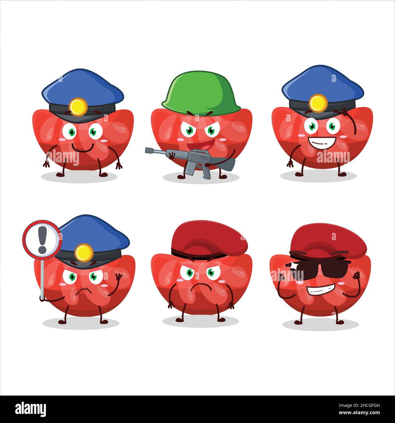 A dedicated Police officer of red orange gummy candy mascot design ...