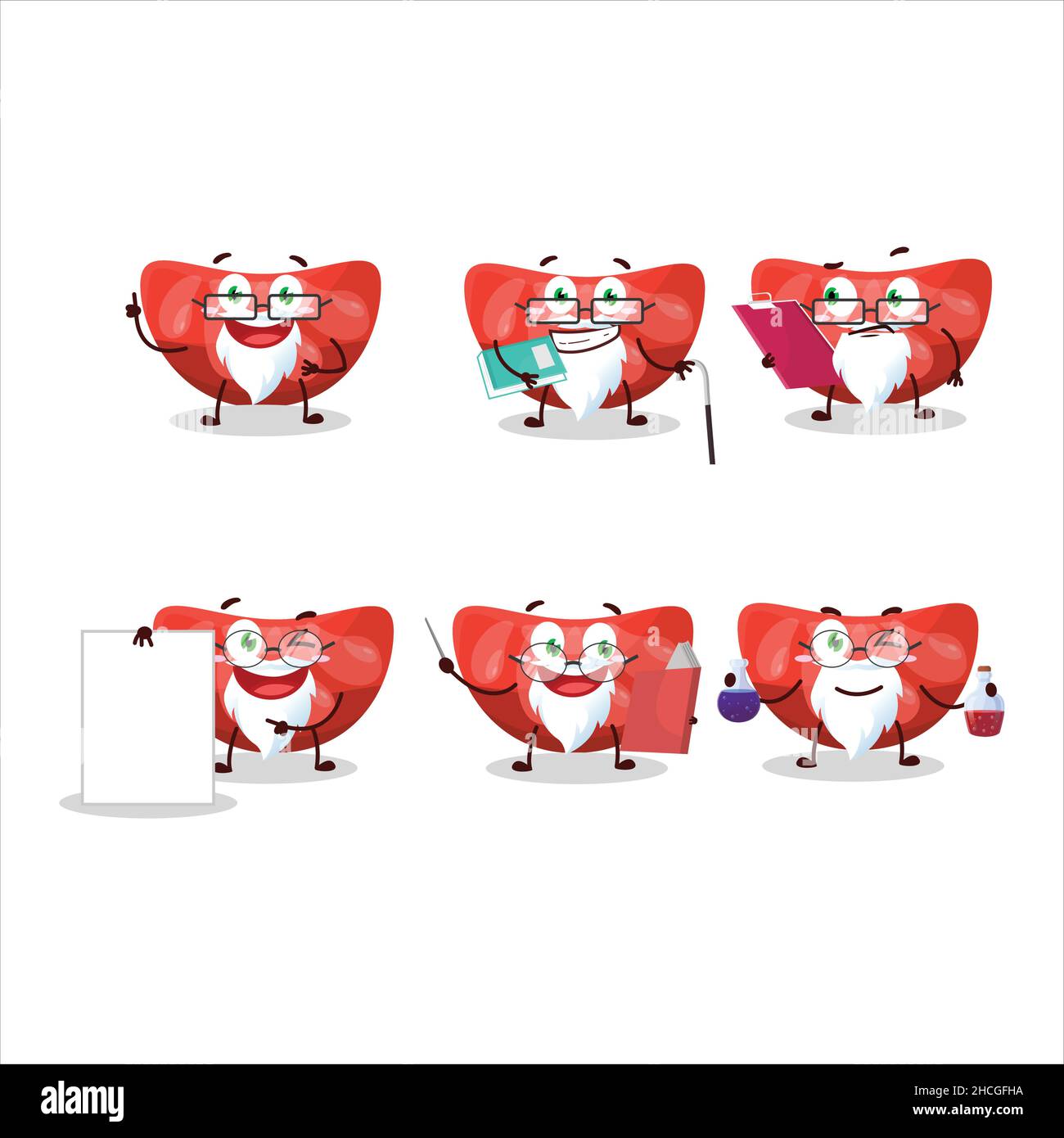 Professor red orange gummy candy academic cartoon character working on ...