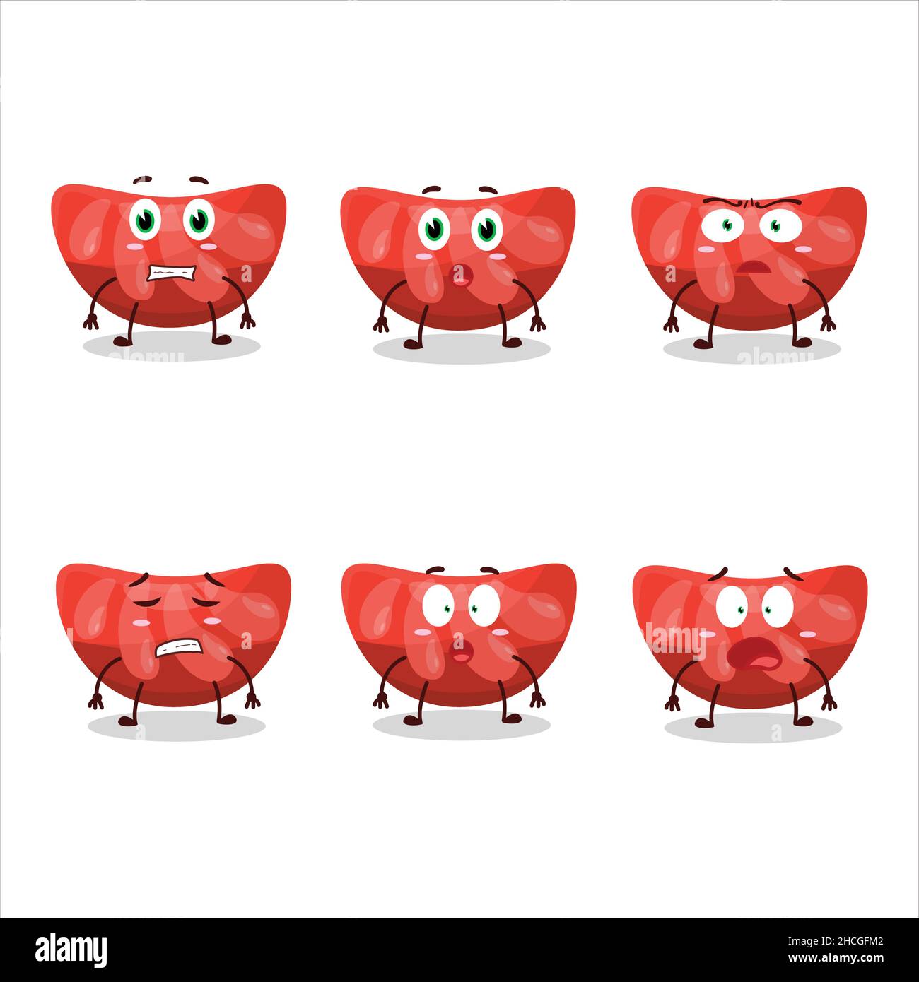 Character cartoon of red orange gummy candy with scared expression ...