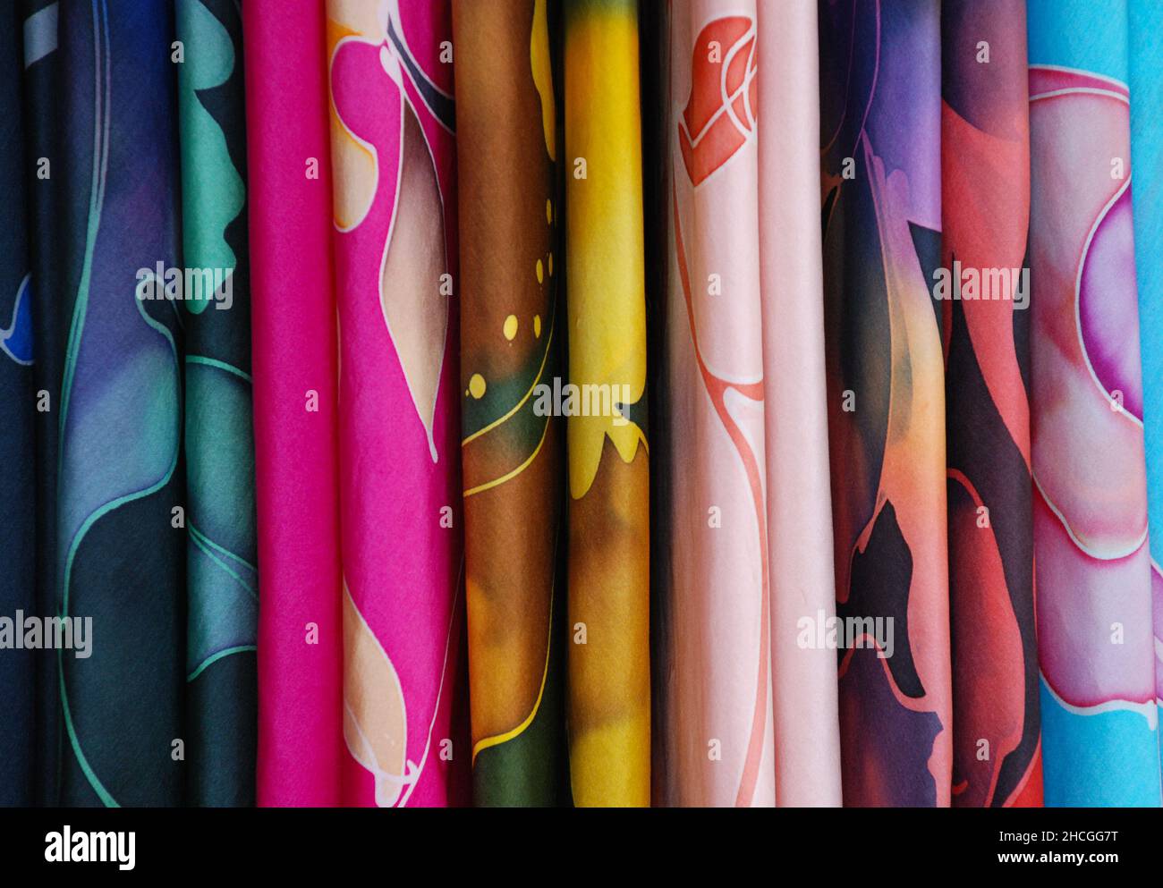 Silk fabrics printed using the Batik method, Malaysia Stock Photo - Alamy