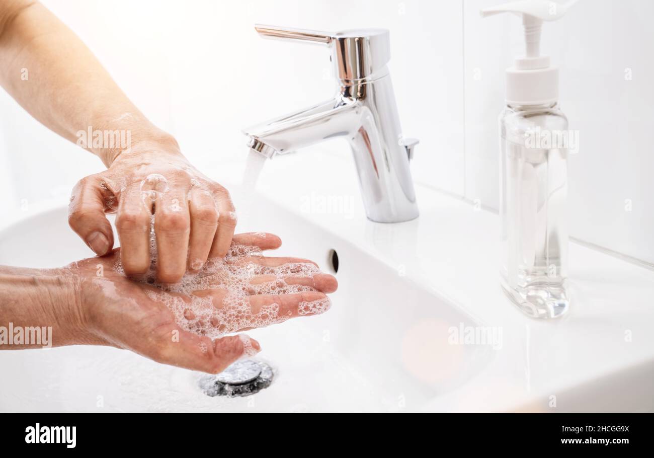 Woman washing his Hands to prevent virus infection and clean dirty ...