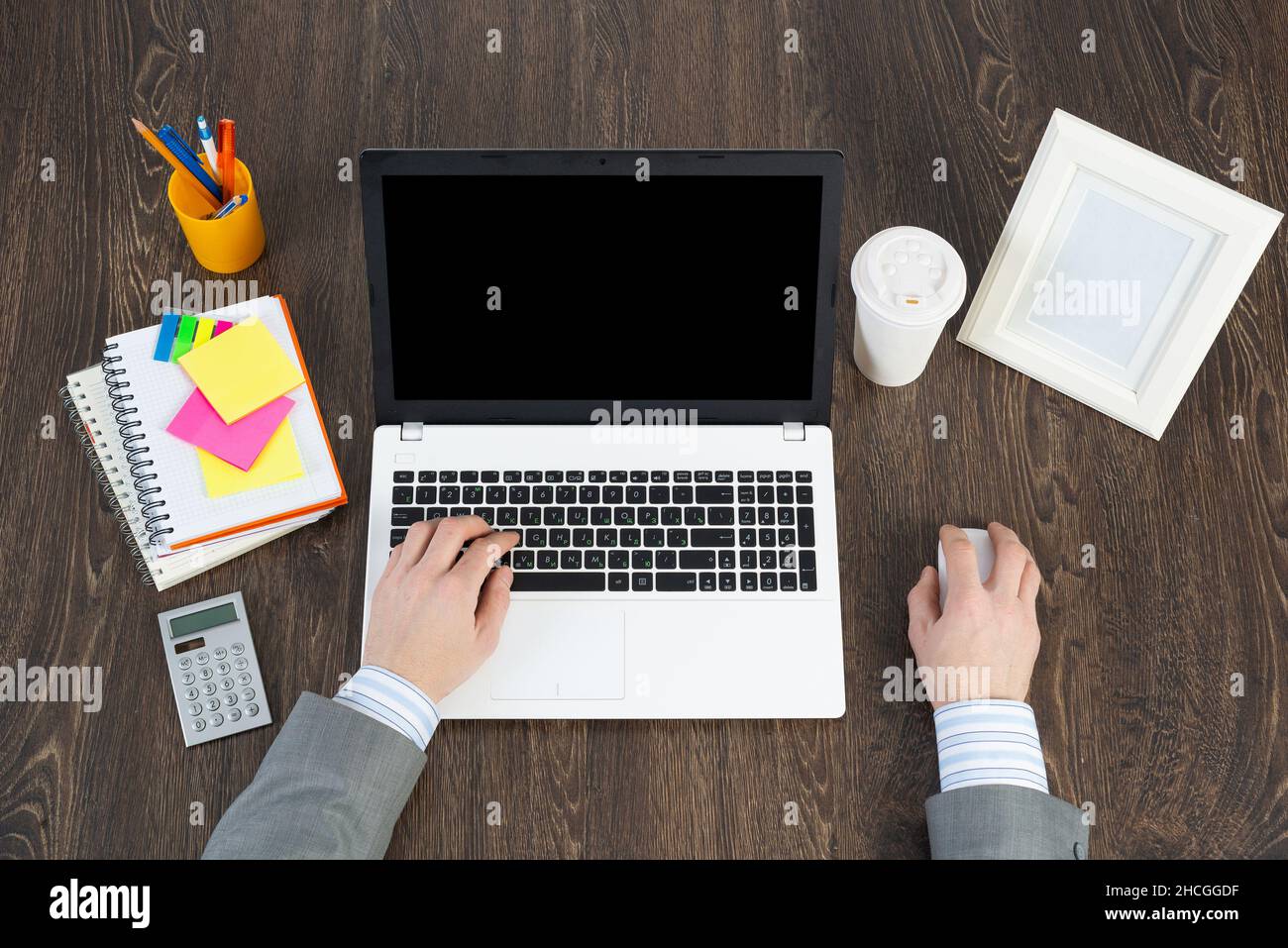 View from above the businessman's workplace Stock Photo - Alamy