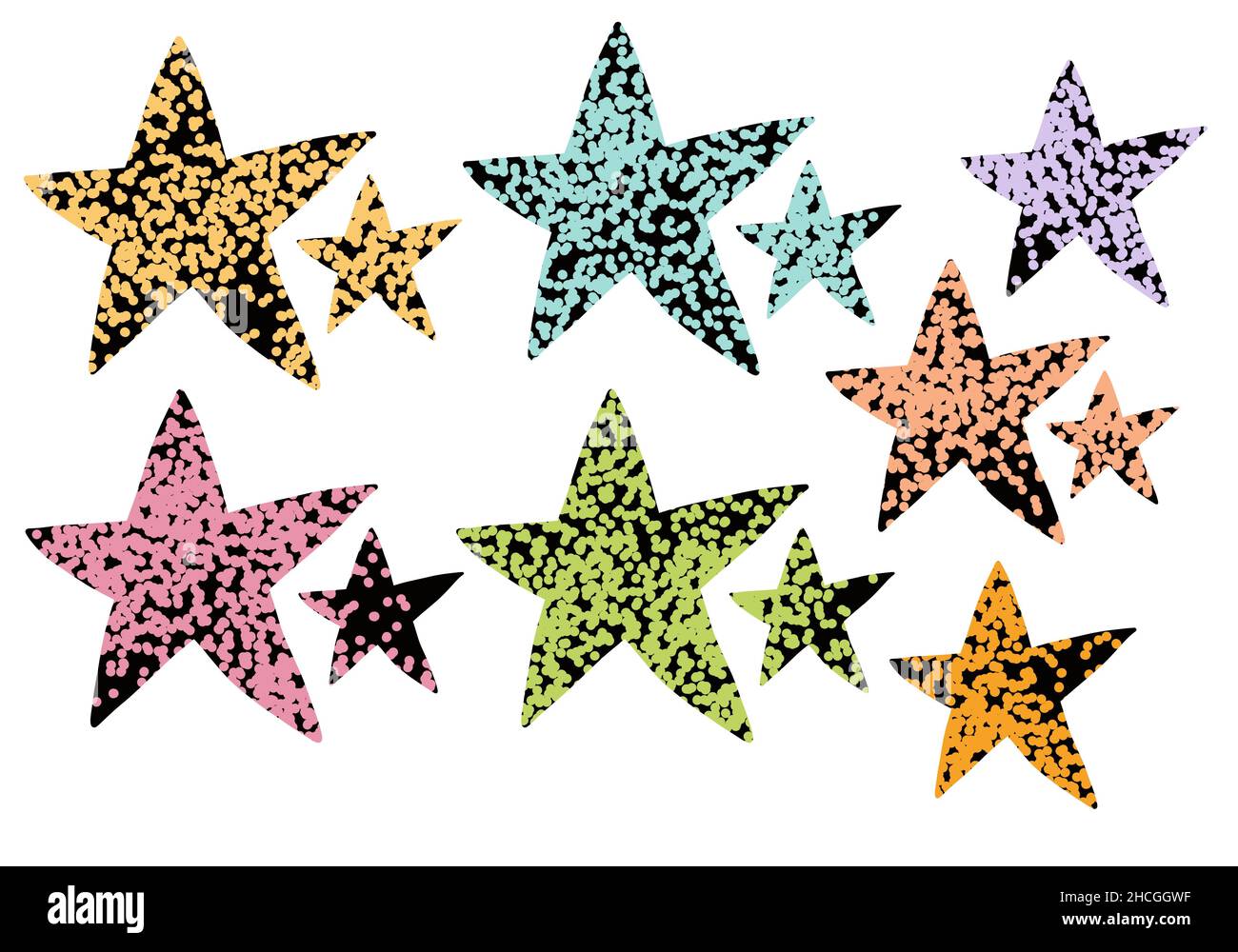 Set with coloured stars for packaging and cards and posters and ...