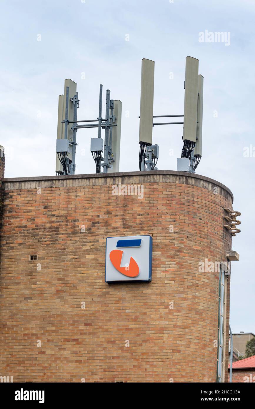 A section of the 1930's built Telstra telephone exchange building with ...