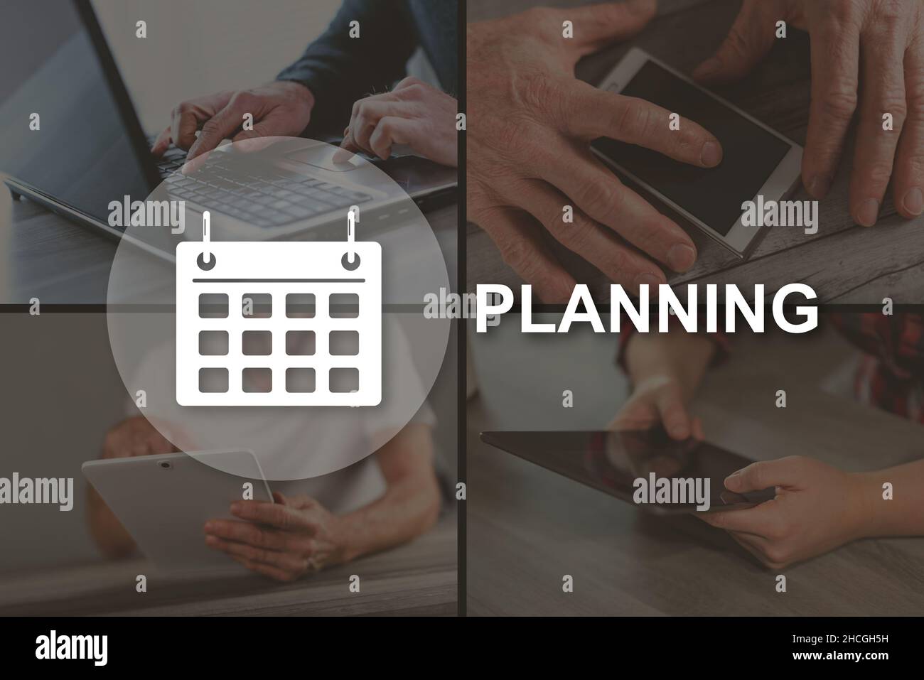 Planning concept illustrated by pictures on background Stock Photo - Alamy
