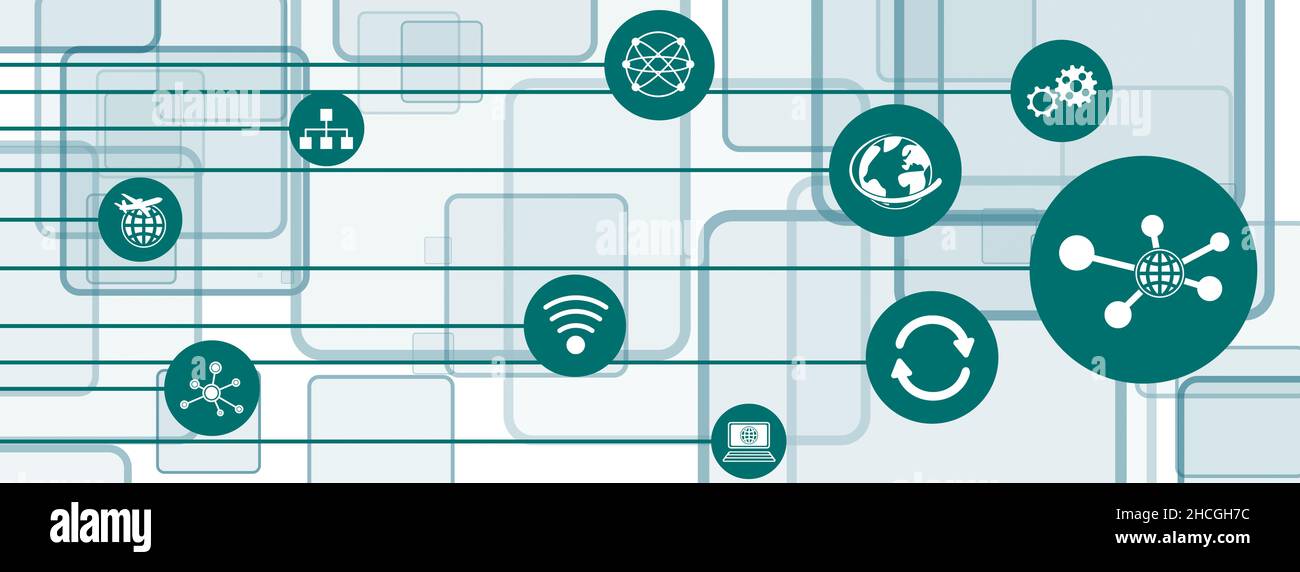 Concept of globalization with connected icons Stock Photo - Alamy