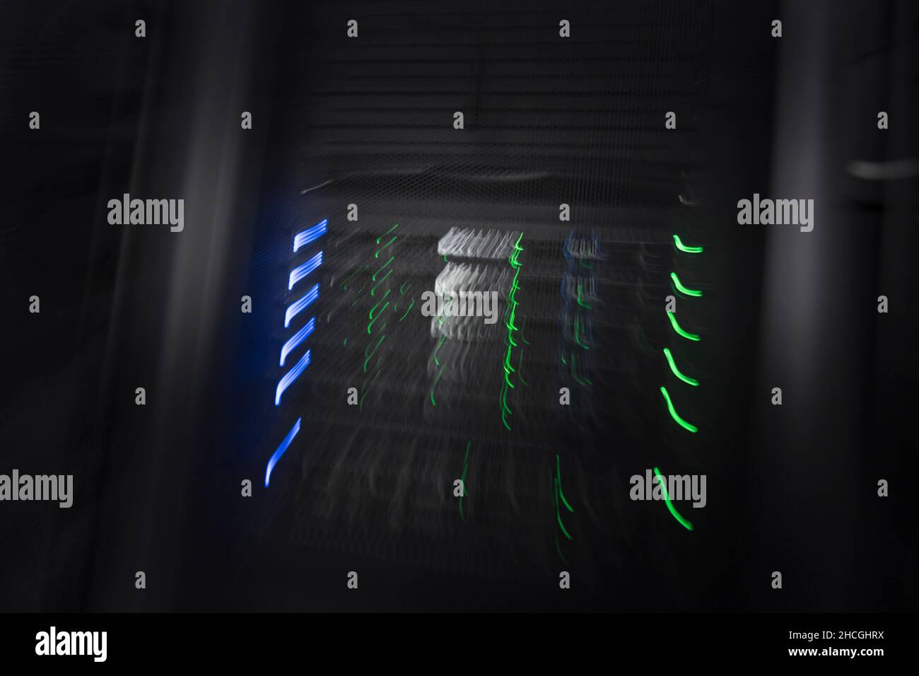 server room or data center supercomputer technology equipment, abstract close up of a server ...