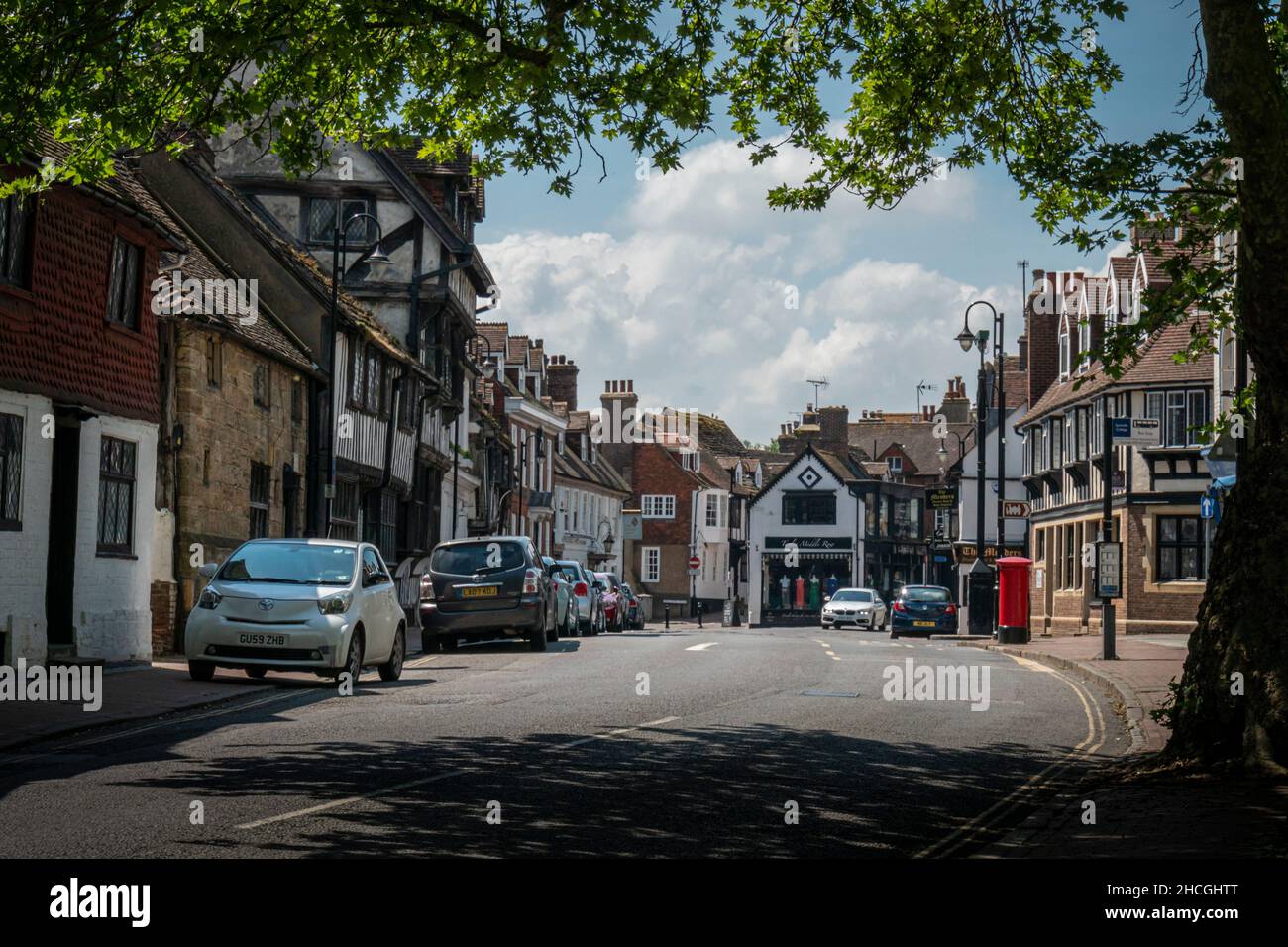 View of the High Street in the town of East Grinstead, West Sussex, UK ...
