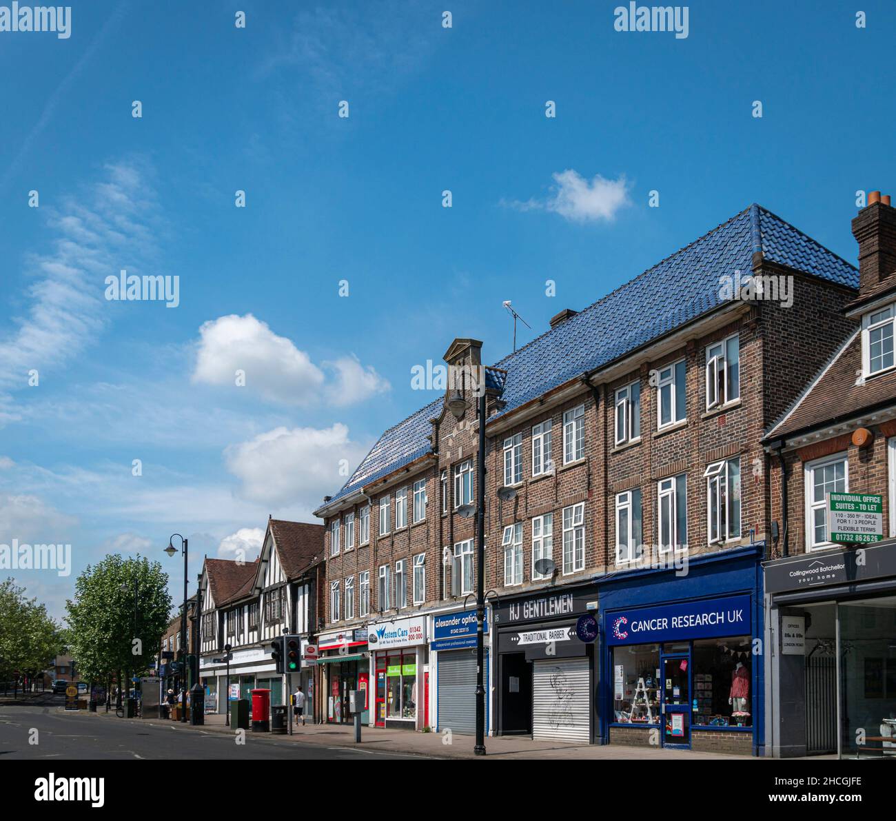 Street view of London Road in the town of East Grinstead, West Sussex ...