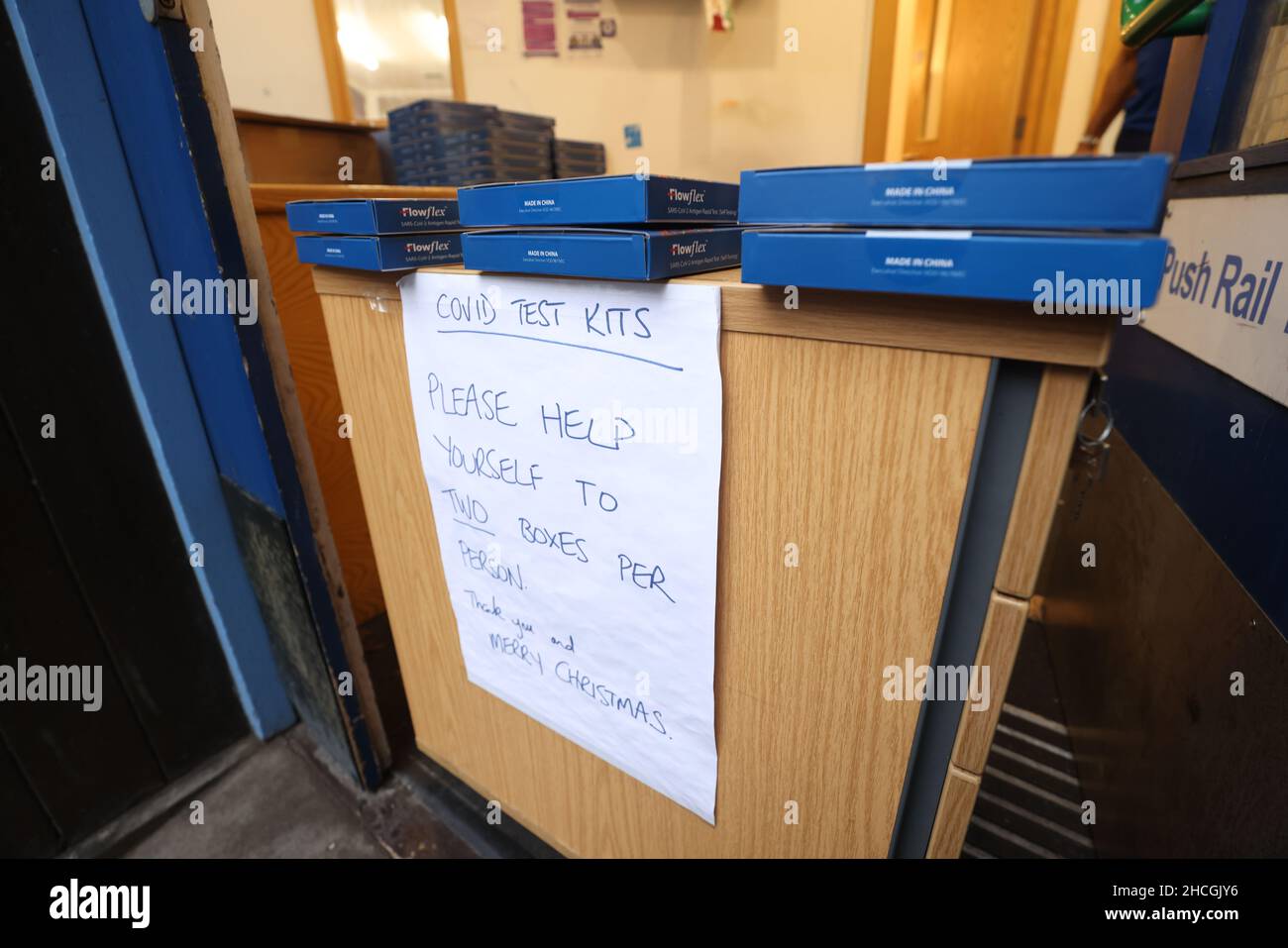 A home Covid test kit center in Soho, London hands out lateral flow ...