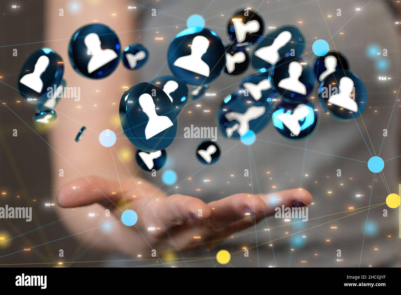 Closeup of the hand holding the 3d rendered avatar icons Stock Photo ...