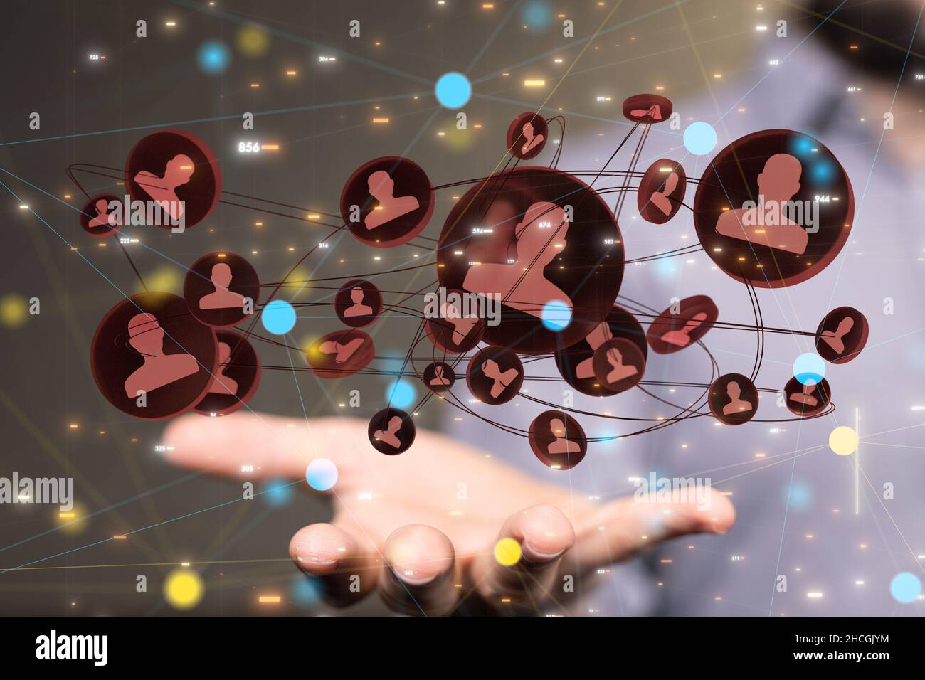 Closeup of the hand holding the 3d rendered avatar icons Stock Photo ...