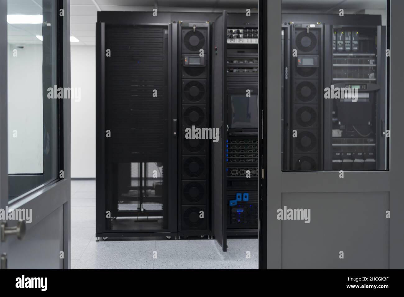 Data Center With Multiple Rows of Fully Operational Server Racks ...