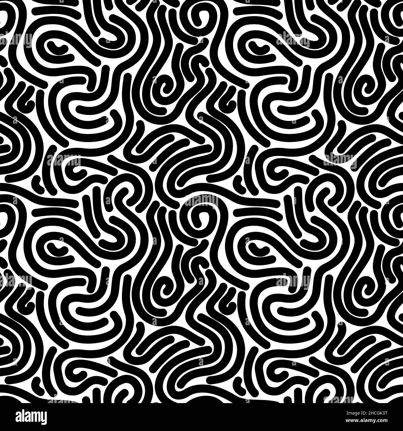 Abstract seamless pattern with noodles. Black line elements on white ...