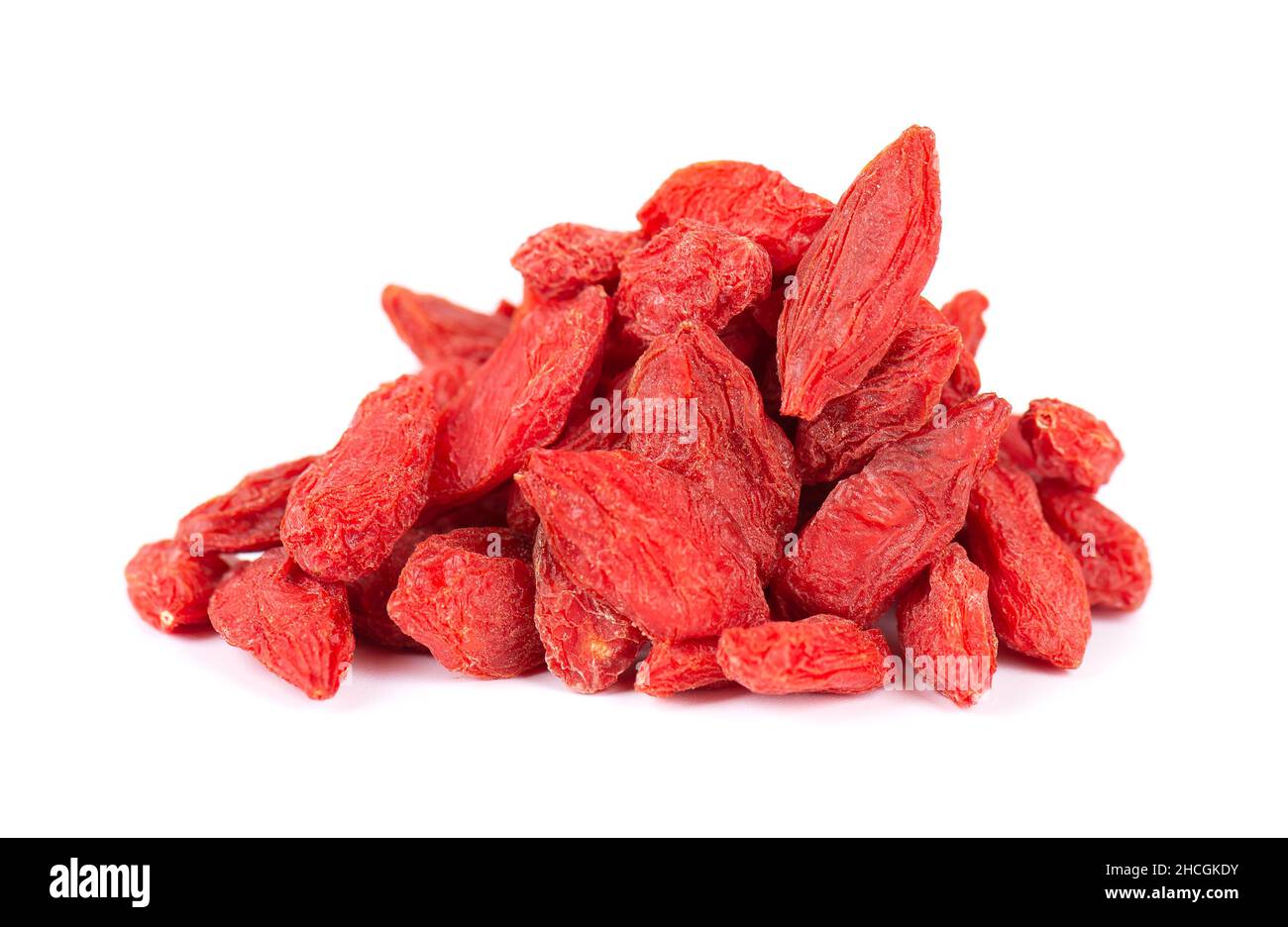 Chinese wolfberries isolated on white background. Heap of dried goji ...
