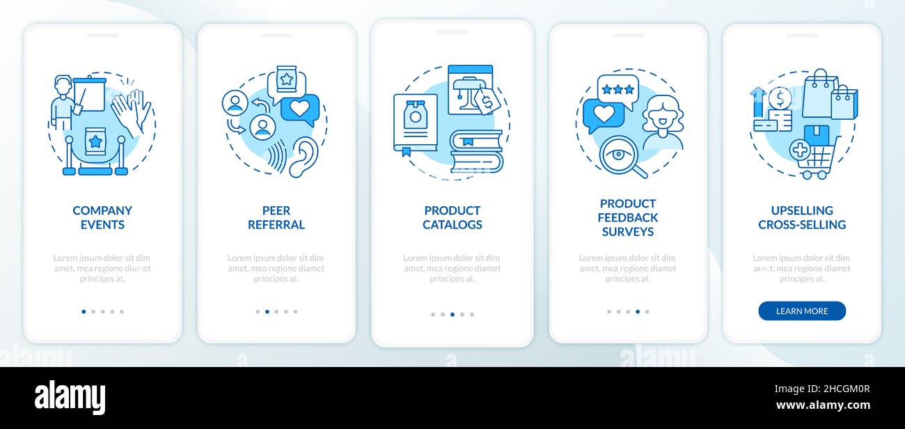 Customer touchpoints blue onboarding mobile app screen Stock Vector ...