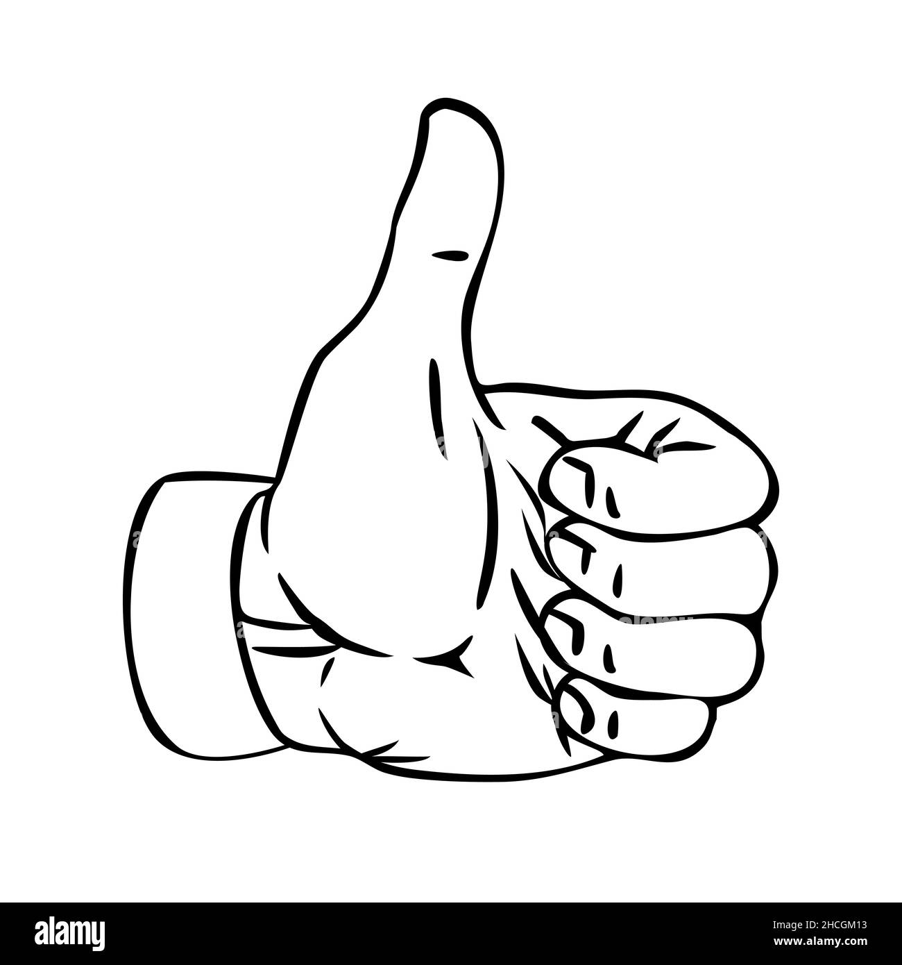 Male hand makes ok gesture with thumb. Contour black drawing. Vector ...