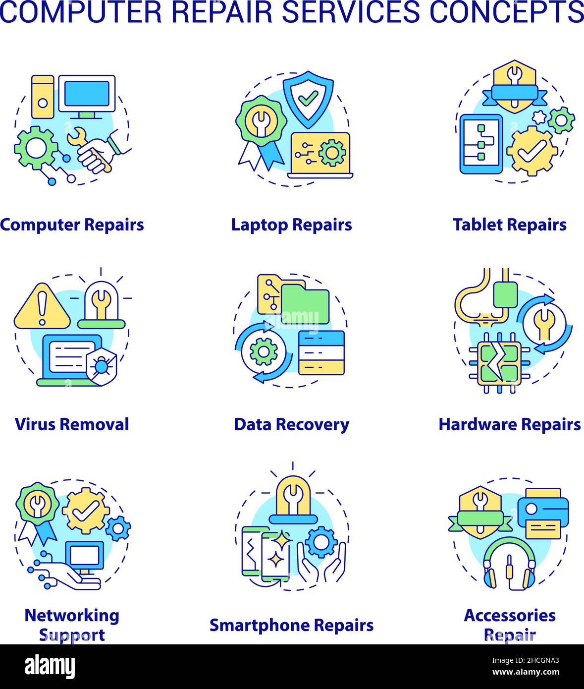 Computer repair service concept icons set Stock Vector Image & Art - Alamy