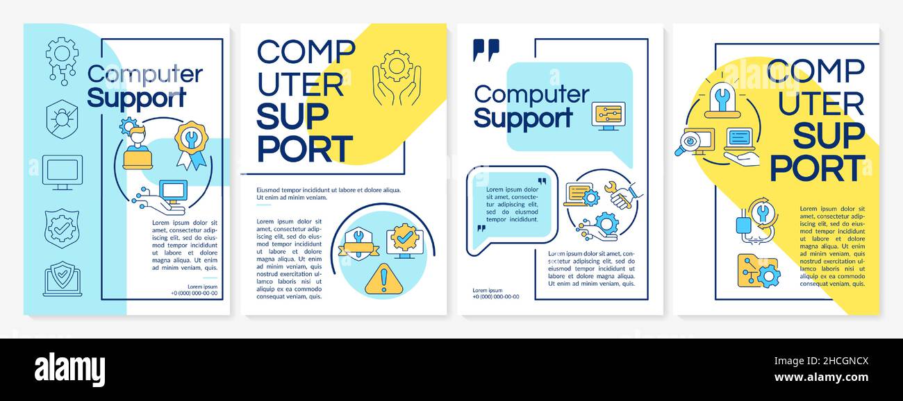 Computer support blue and yellow brochure template Stock Vector Image ...