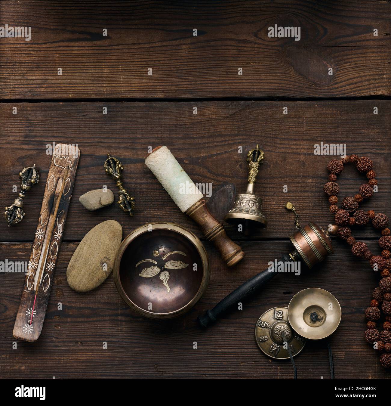 Tibetan singing copper bowl with a wooden clapper , objects for ...