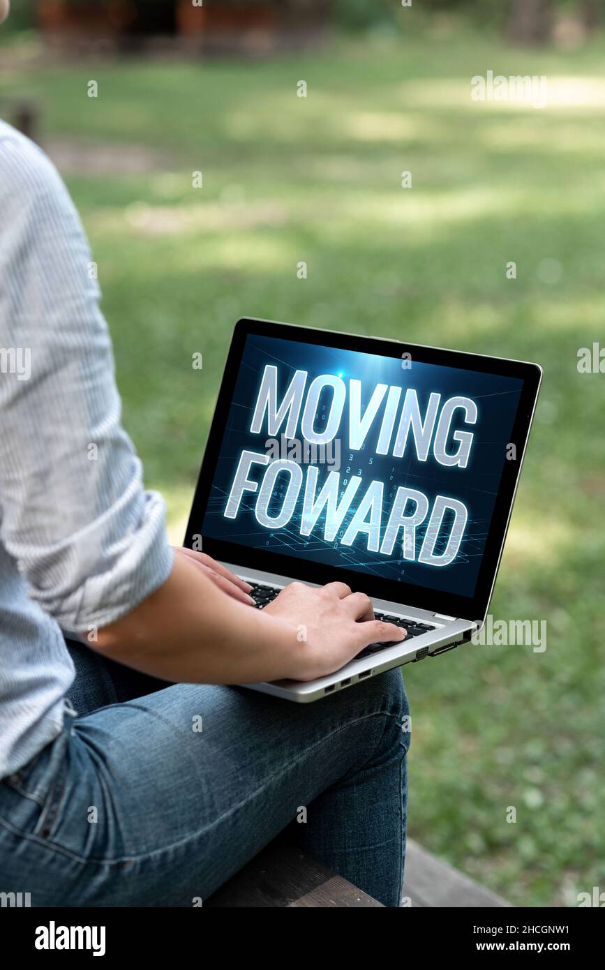 Text sign showing Moving Foward. Business concept Towards a Point Move ...
