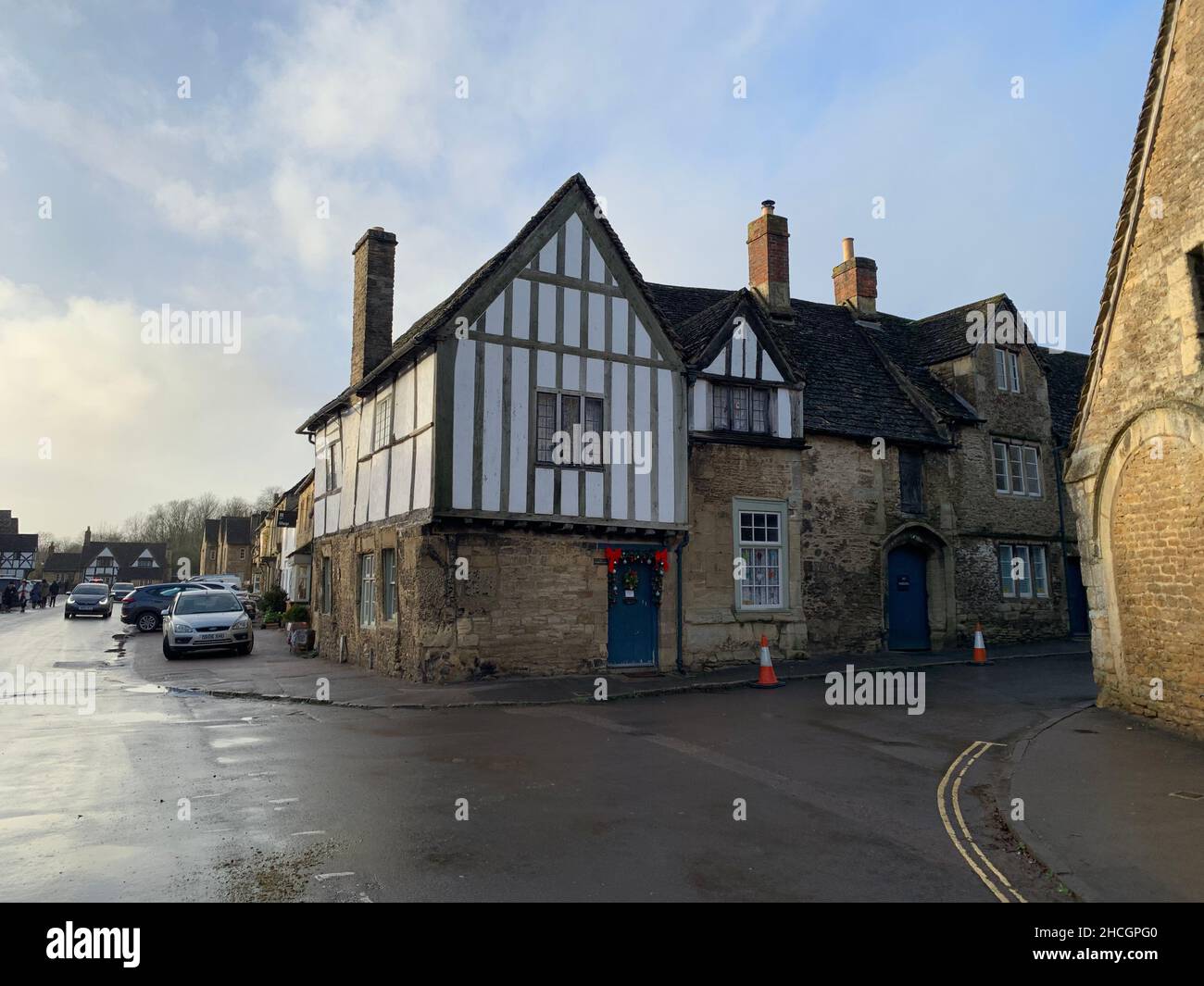 Laycock village and Laycock abbey Wiltshire UK timber house black and ...