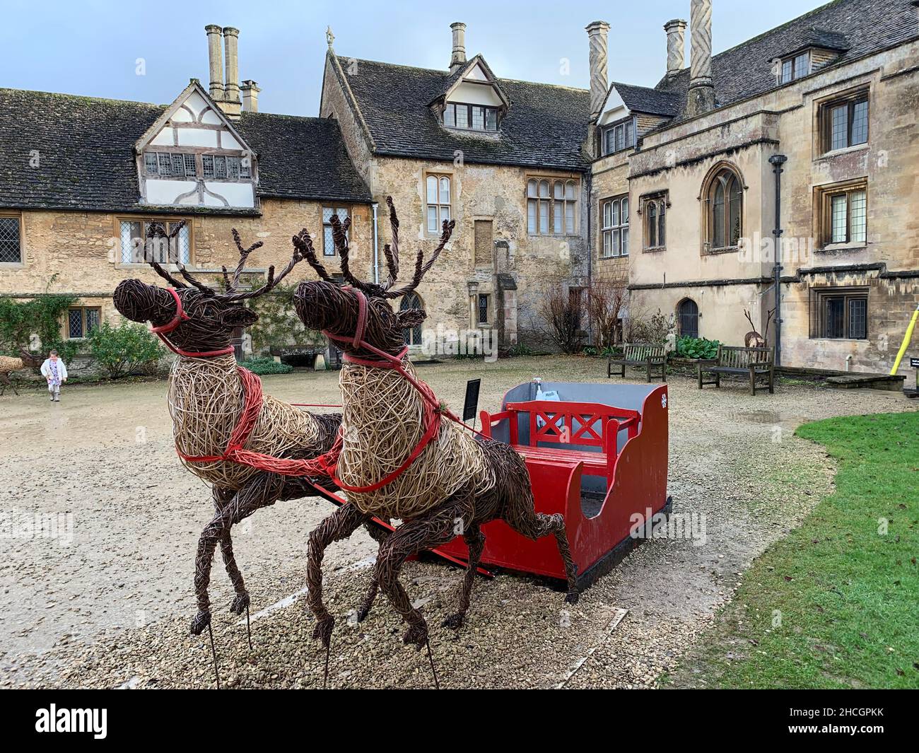 Reindeer and sleigh at Laycock Abbey Wiltshire UK animal animals ...
