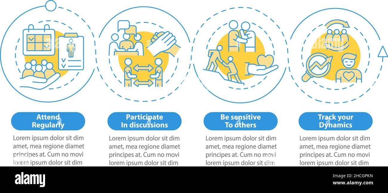 Effective support group visits blue circle infographic template Stock ...