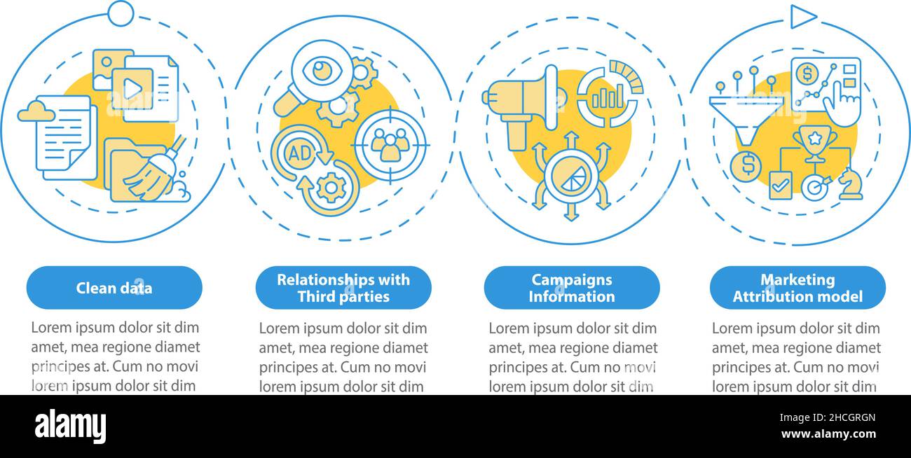 Digital marketing platform options blue circle infographic template ...