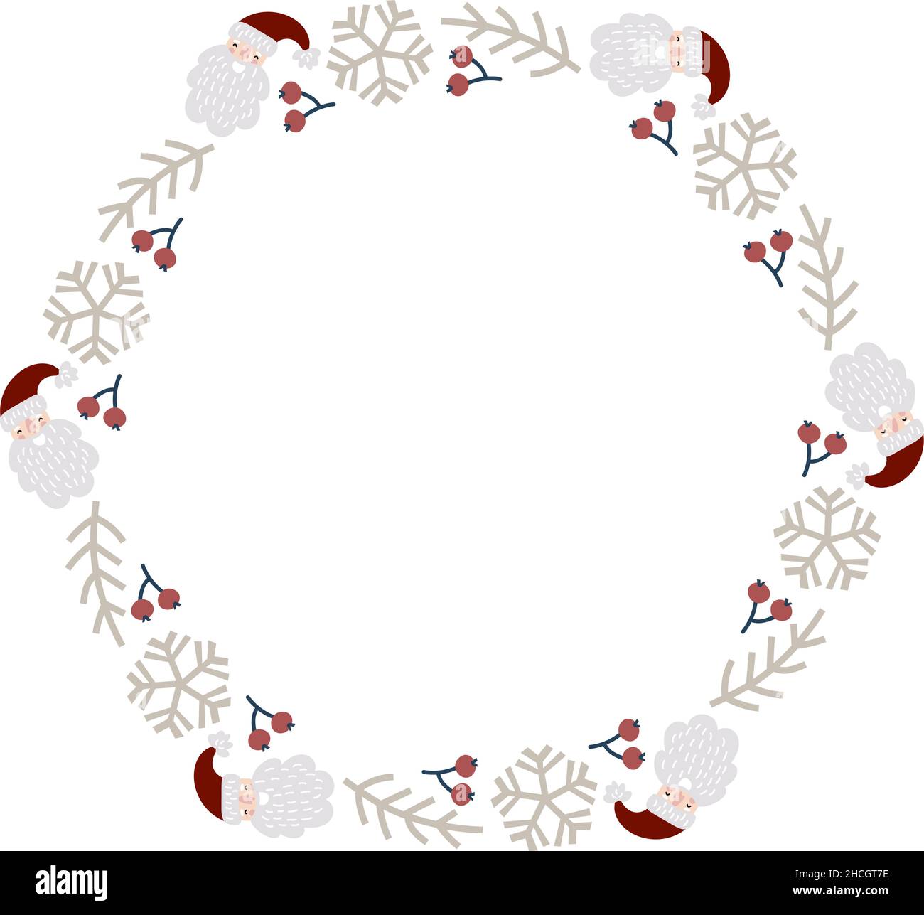 Christmas doodle hand drawn vector frame with snowflake, face santa and ...