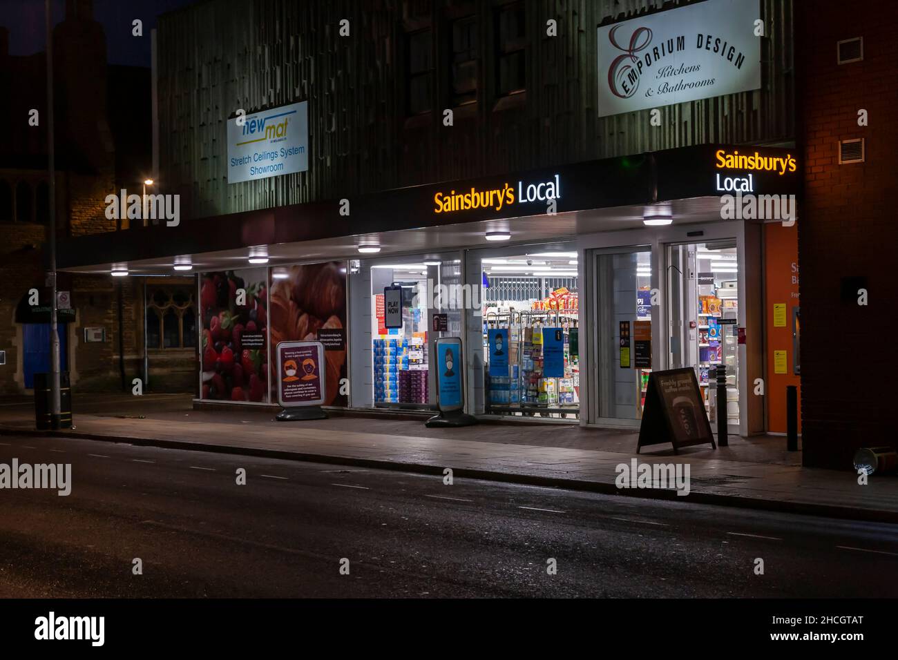 Front of Sainsburys local supermarket open early morning on ...