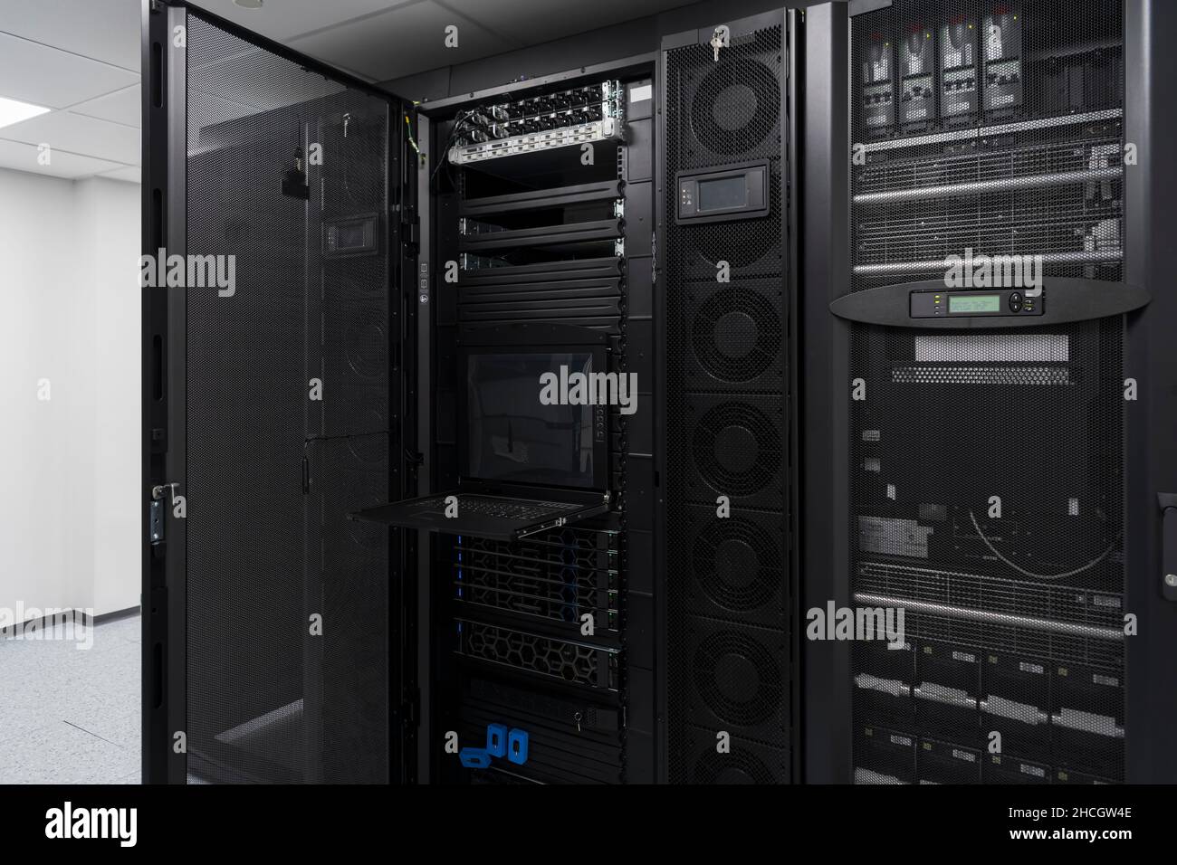Data Center With Multiple Rows Of Fully Operational Server Racks Modern Telecommunications