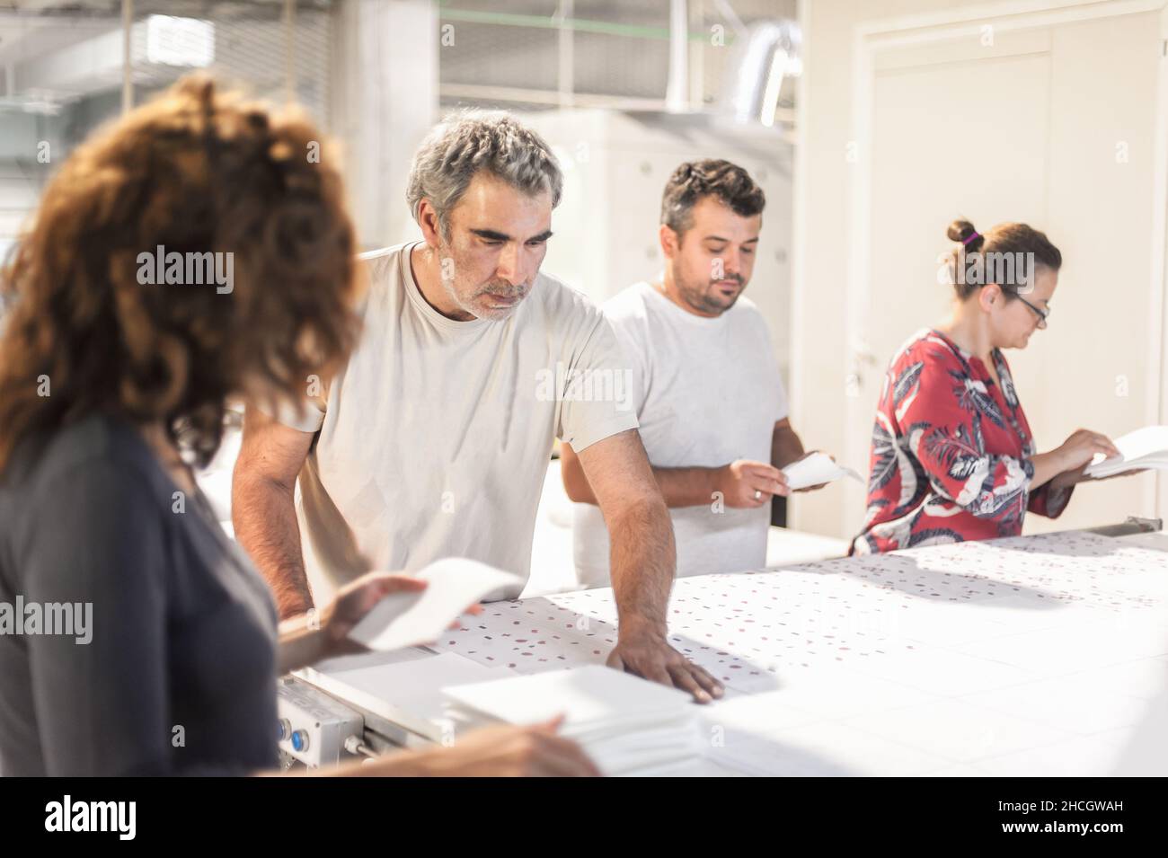 Large group of people, logistic technician workers, female and male ...