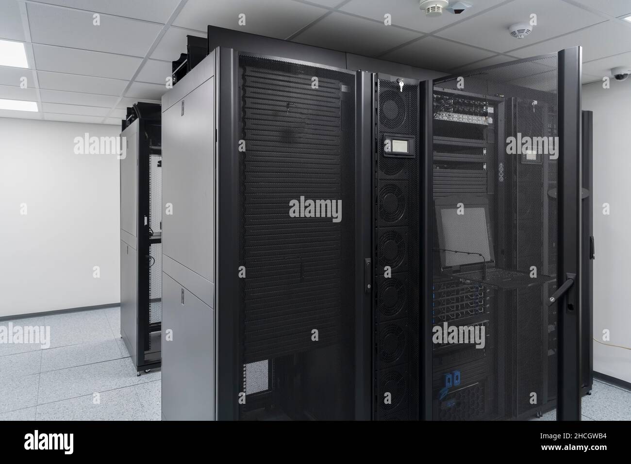 Data Center With Multiple Rows Of Fully Operational Server Racks