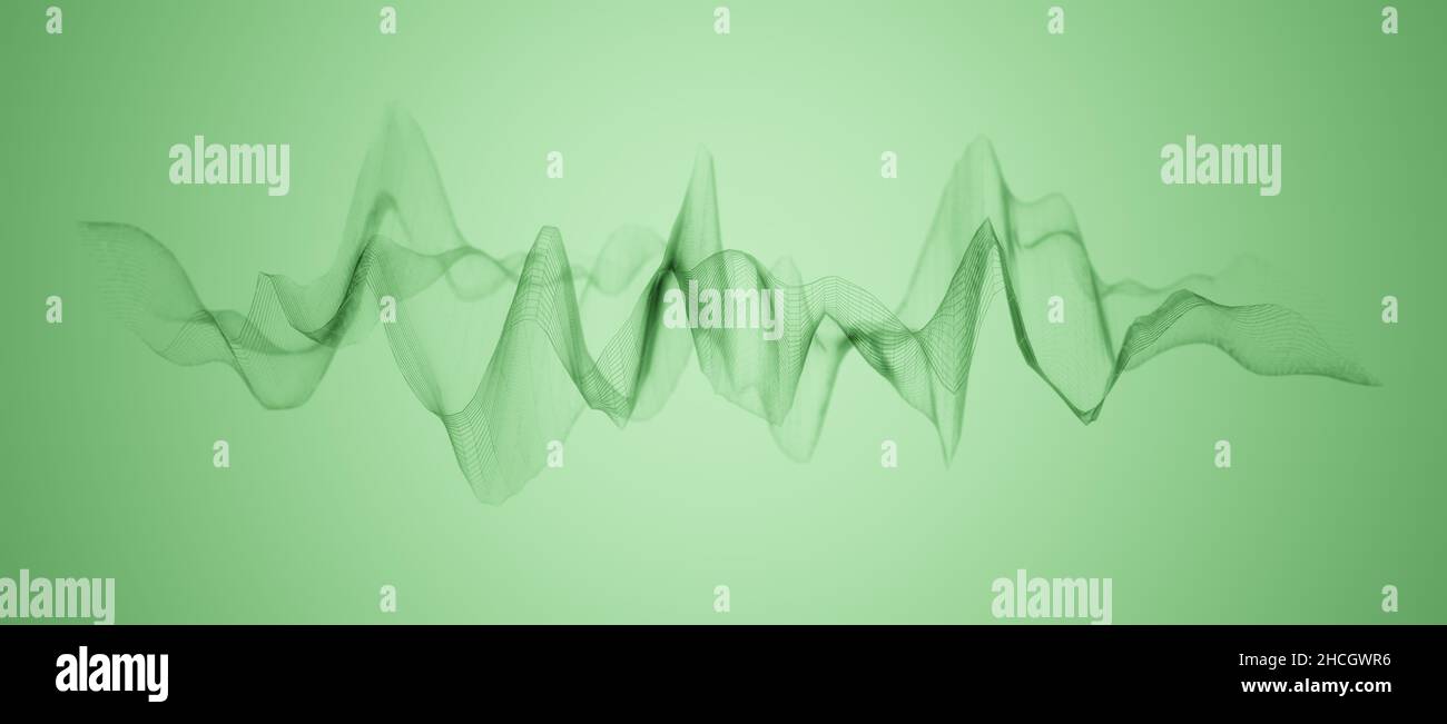 Abstract Dark Wireframe Waveform Or Polygonal Structure On Green Background Visualization Of
