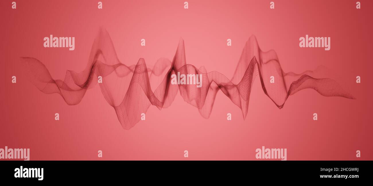 Abstract Wireframe Waveform Or Polygonal Structure On Red Background Visualization Of Sound