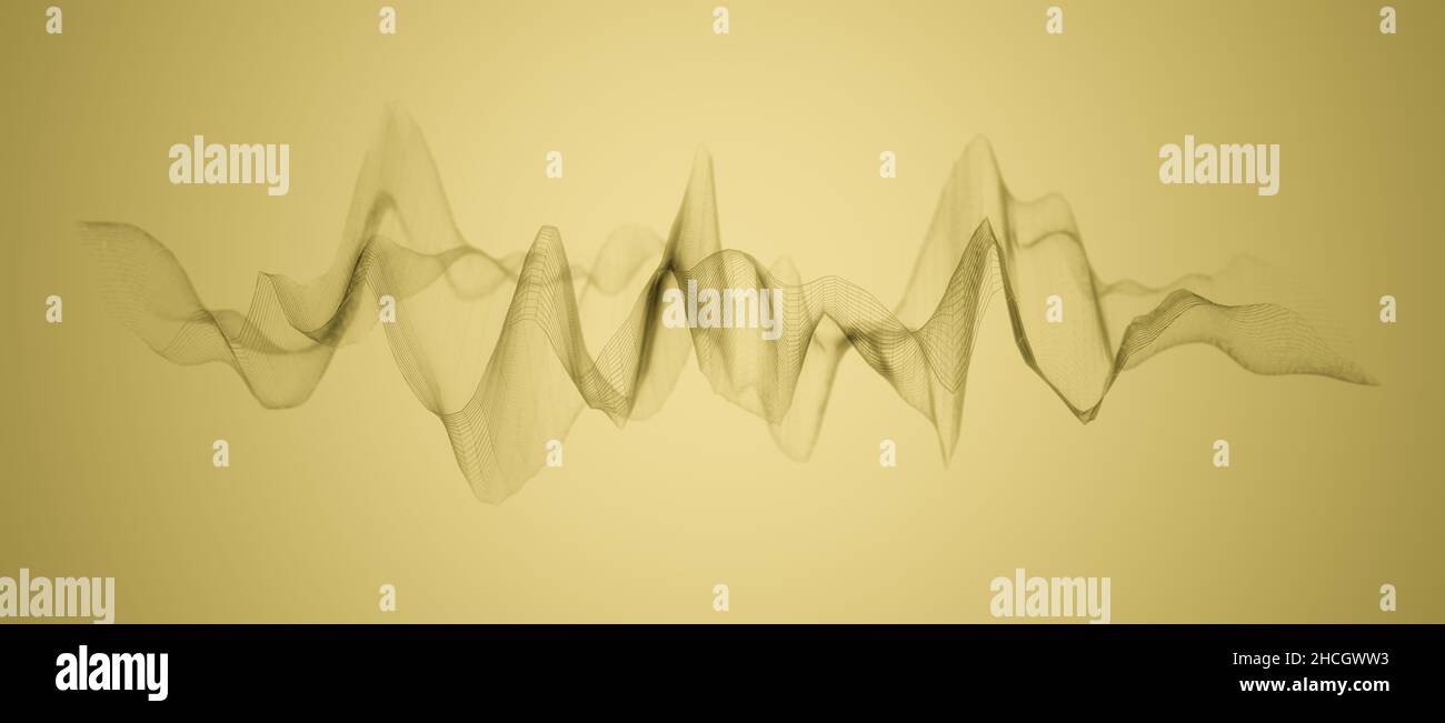 Abstract Wireframe Waveform Or Polygonal Structure On Yellow Background Visualization Of Sound