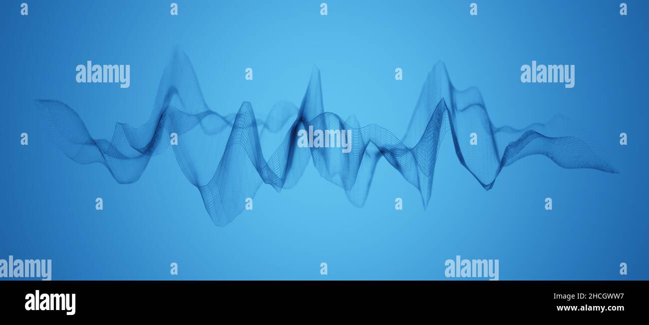 Abstract Wireframe Waveform Or Polygonal Structure On Blue Background Visualization Of Sound