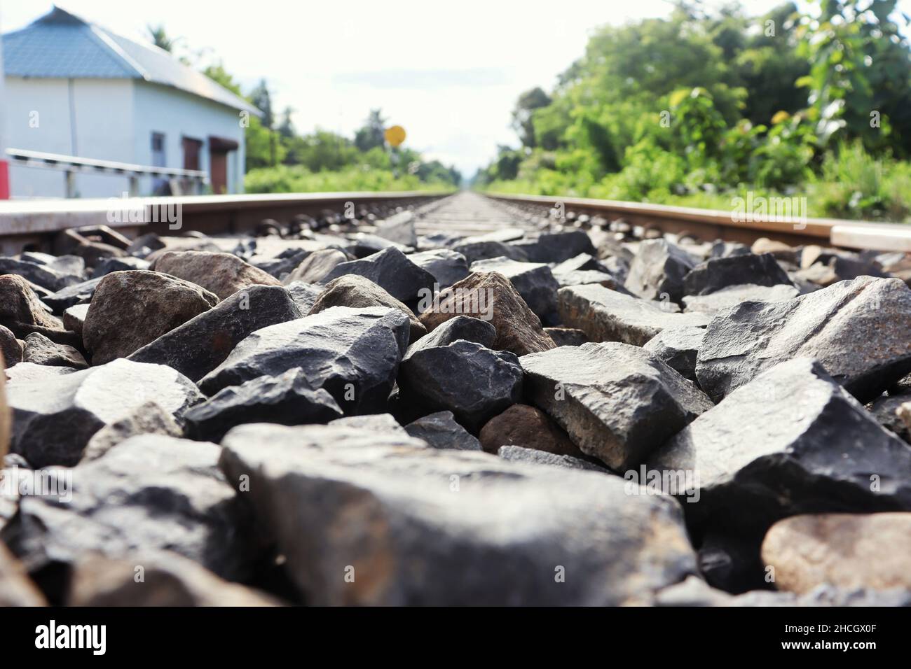 Photo of Rocks in the Railway track Stock Photo - Alamy