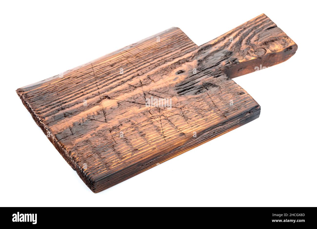 Old wooden cutting board isolated on a white background Stock Photo - Alamy