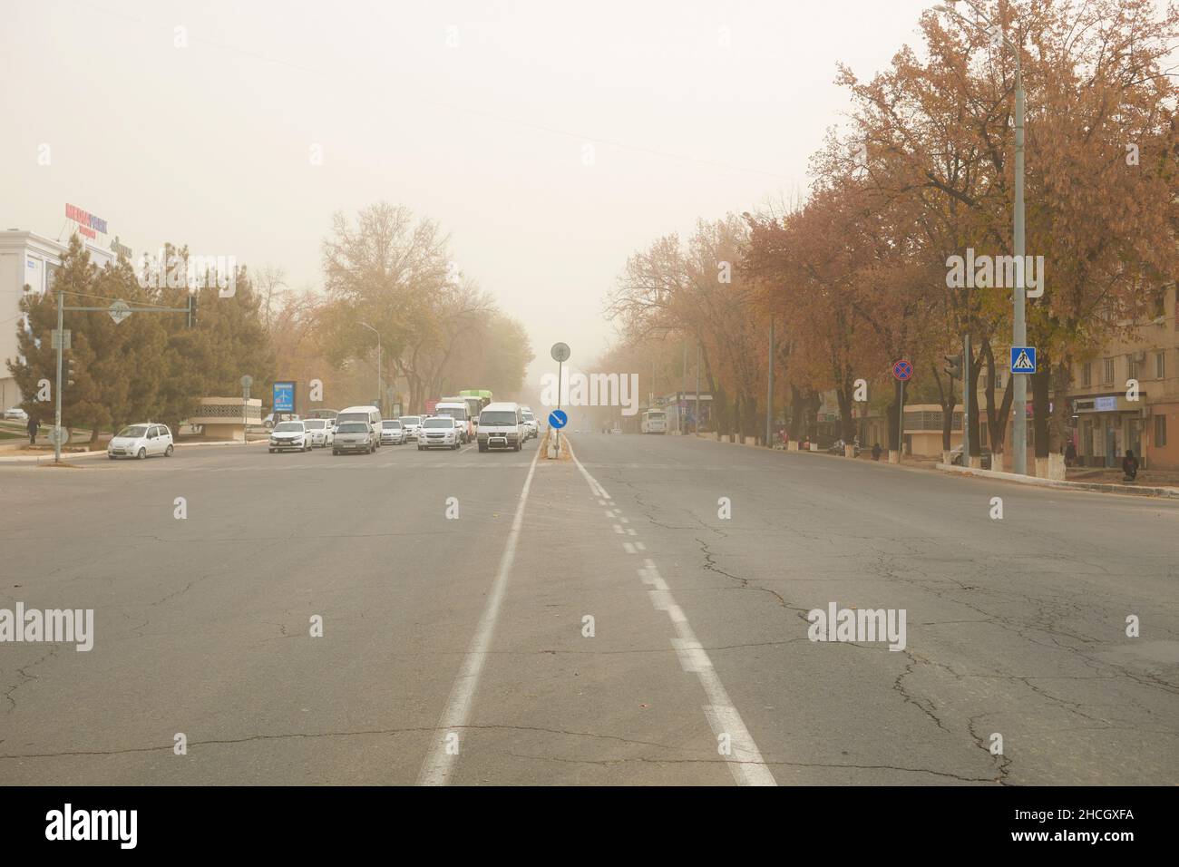 Poor visibility and haze at a road intersection during a historic dust ...