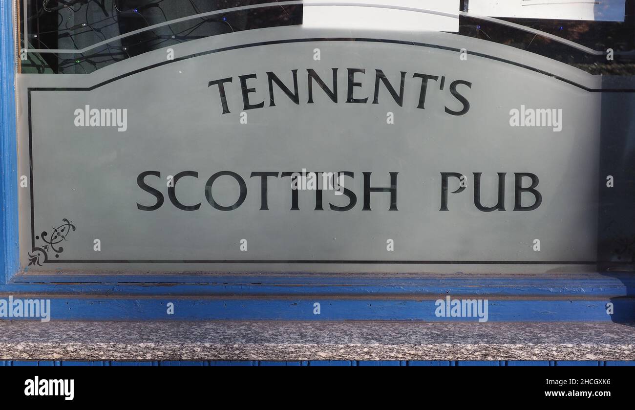 CHIVASSO, ITALY - CIRCA DECEMBER 2021: Tennent's Scottish pub sign ...