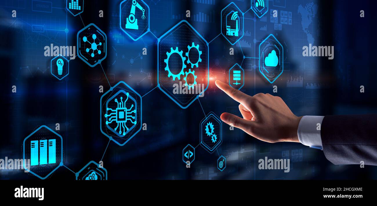 3D Virtual screen dashboard with project management with icons of ...